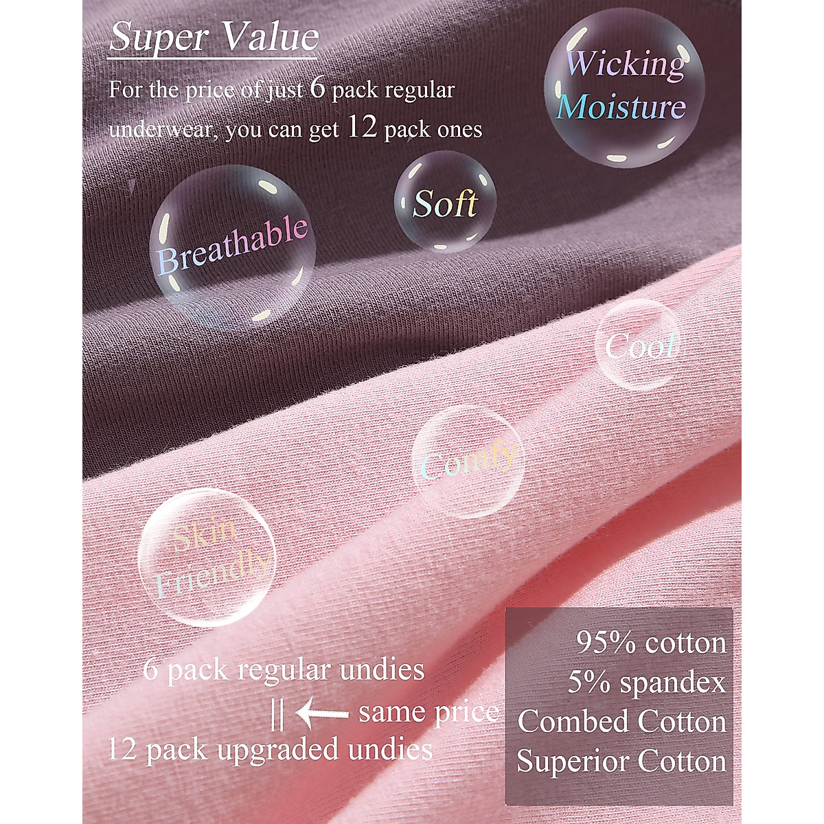 FINETOO 12 Pack Cotton Underwear for Women Cute Low Rise Bikini Panties High Cut Breathable Sexy Hipster Womens Cheeky S-XL