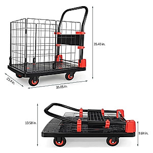 Platform Truck Platform Truck Metal Folding Push Cart with High Fence Moving Dolly Cart Portable Flat Handtruck Load 330lb Moving Dolly Cart Reliable