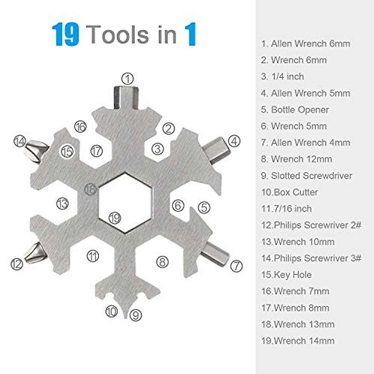 Snowflake Multi Tool 19-in-1 Stainless Steel Multitool Keychain Bottle Opener/Screwdriver/Portable Outdoor Travel Camping Multi Function Pocket MultiTool Gadgets for Men