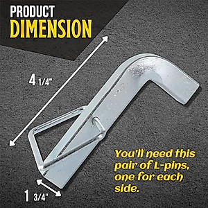 (2-Pack) TonGass Premium Snap L-Pins for Weight Distribution Hitches - 4 1/4” x 1 3/4” L-Pins with Integrated Snap Clips - Minimize Weight Distribution Hitch Noise - Zinc-Coated Heavy-Duty Steel