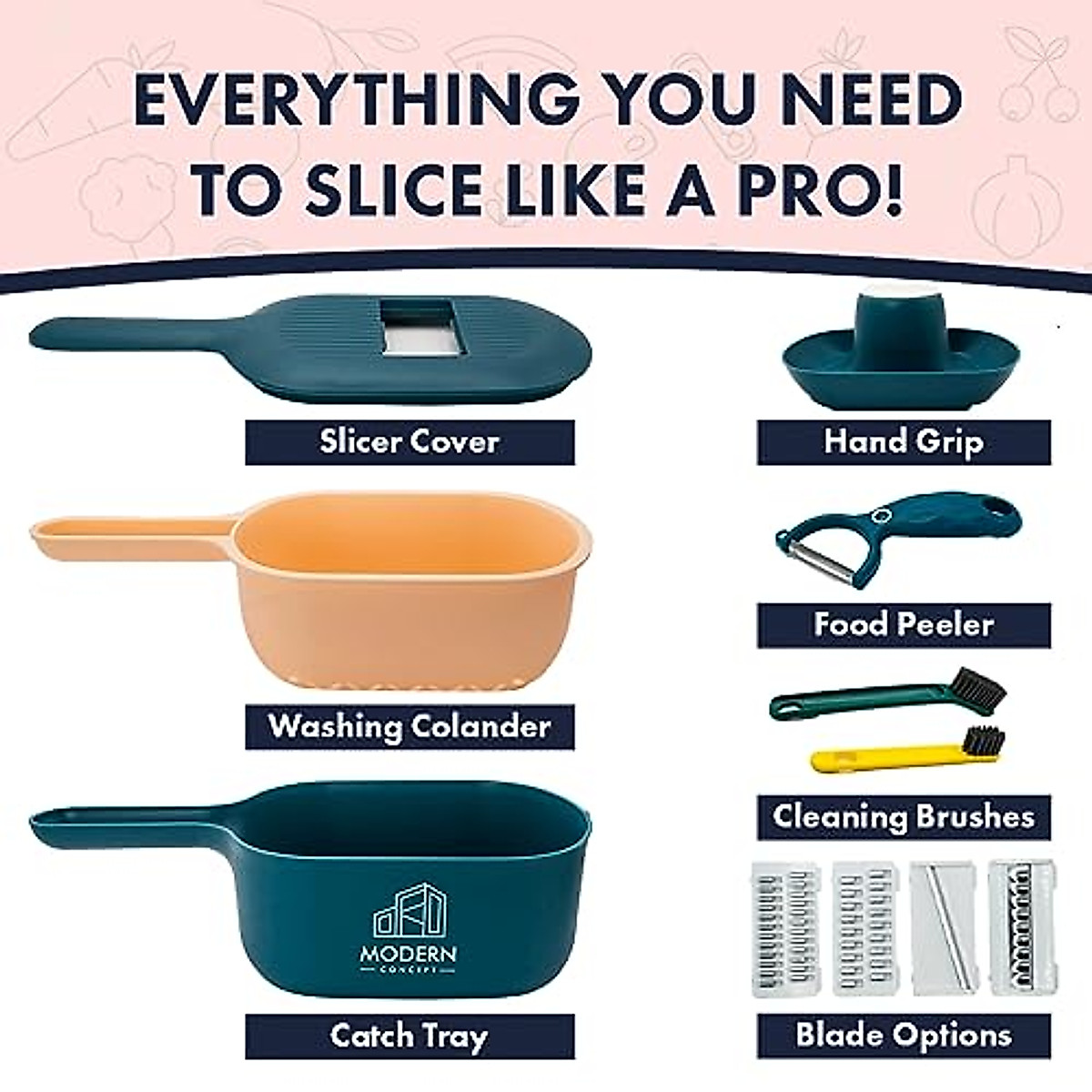 ModernConcept Mandoline Slicer Onion Slicer Vegetable Cutter Julienne Slicer Kitchen Master Handheld Mandoline Slicer Veggie Slicer with Container Vegetable Slicer with Container Food Slicer