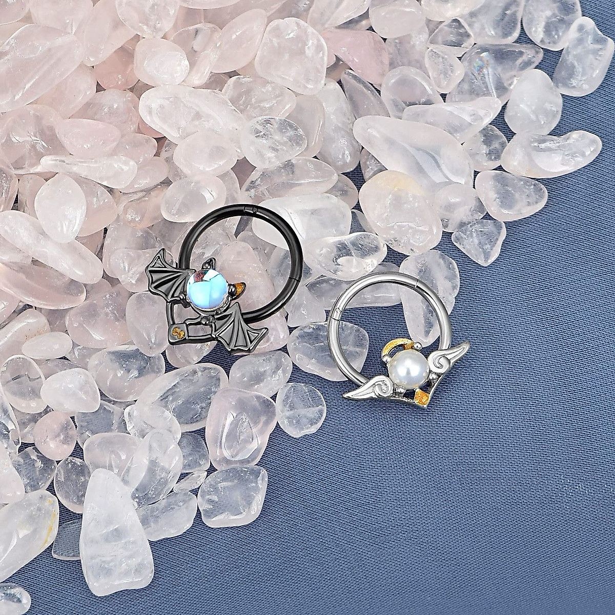 Stuppendux 2pcs 16G 1.2MM Stainless Steel Angel and Demon Piercing Septum Rings Pierced Nose Ear Cartilage Ring Couple Style Diameter 10mm