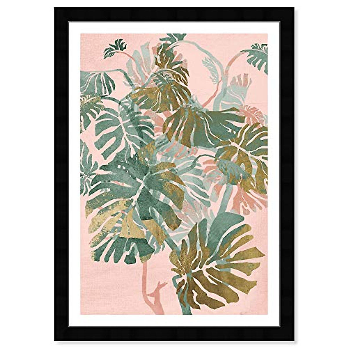 Wynwood Studio Floral Framed Wall Art Prints 'Peach Jungle Tree' Botanicals Home Décor, 13" x 19", Pink, Green