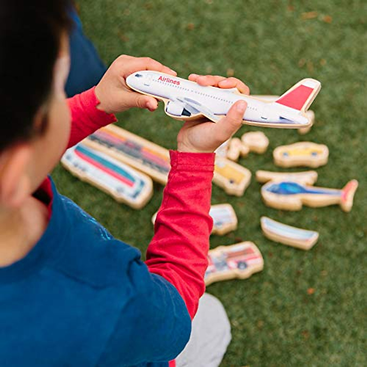 THE FRECKLED FROG-FF471 Getting Around - Set of 16 - Ages 2+ - Wooden Blocks for Toddlers - Includes a Train, Helicopter, Ambulance and More - Double-Sided