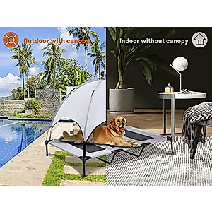 SUPERJARE XLarge Outdoor Dog Bed, Elevated Pet Cot with Canopy, Portable for Camping or Beach, Durable 1680D Oxford Fabric, Extra Carrying Bag - Silver Gray