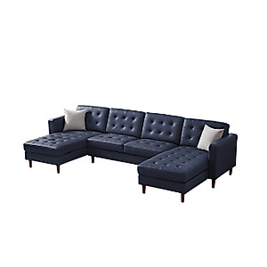 Aoowow Modular Sectional Sofa Convertible U Shaped Sectional Couch, Modern Faux Leather Upholstered Sofa Couch Comfy Sleeper Sofa Set with Reversible Chaise for Living Room(Blue)