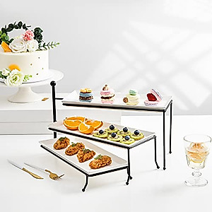 Sweese 731.101 3 Tiered Serving Stand, Foldable Rectangular Food Display Stand with White Porcelain Platters - Serving Trays, Dessert Display Server for Brithday Party, Valentine's Day and Events