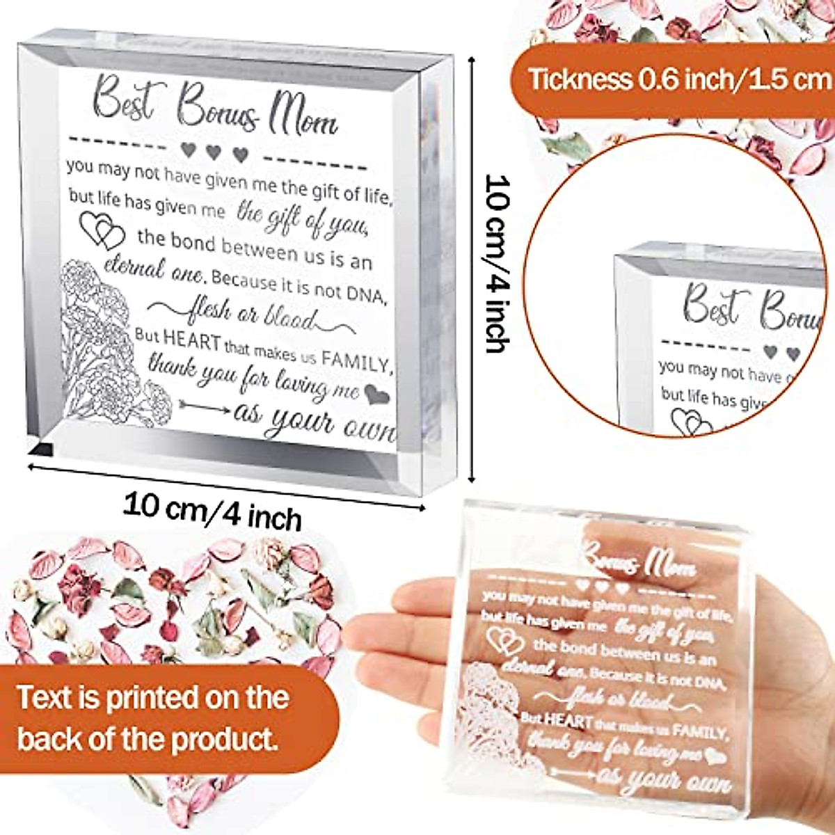 Bonus Mom Gifts Mom Son Stepdaughter Stepmom Stepson Gifts Crystal Glass Mom in Law Gift for Women Funny Clear Paperweights Keepsake for Mother's Day Birthday Wedding (Simple Style)