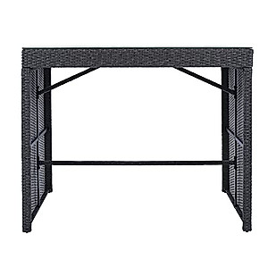 5-Piece Rattan Outdoor Patio Furniture Set Bar Dining Table Set with 4 Stools, Gray Cushion+Gray Wicker