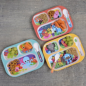 French Bull 11" Kids Everyday Tray - Divided Tray and Spoon Set, Ocean Animals (74412)