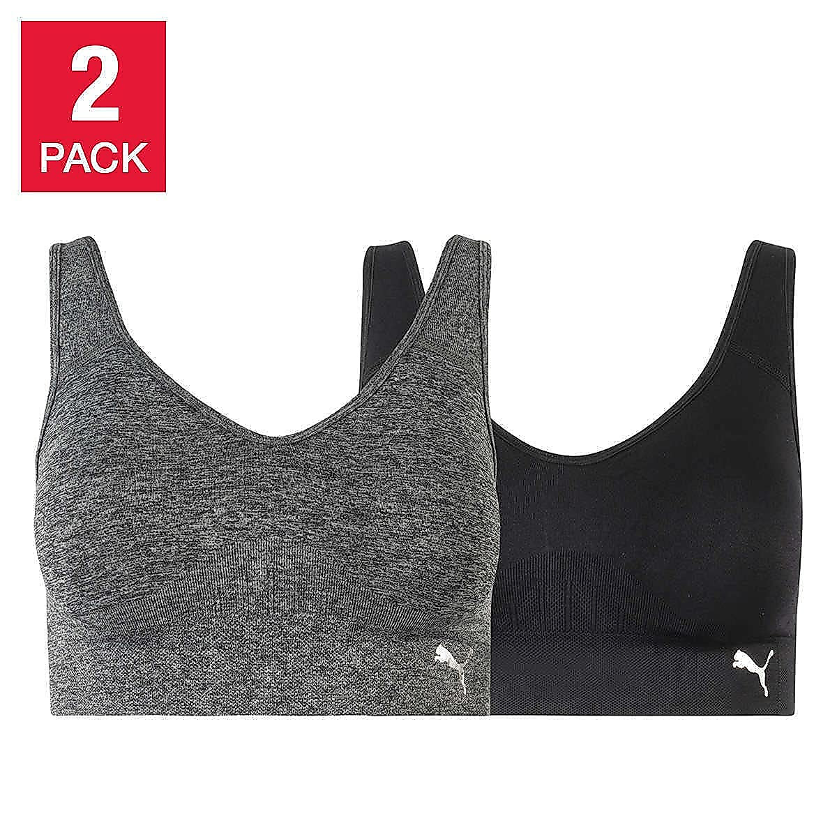PUMA Women’s Seamless Convertible Sports Bra, 2-Pack (as1, Alpha, m, Regular, Regular, Black/Gray)