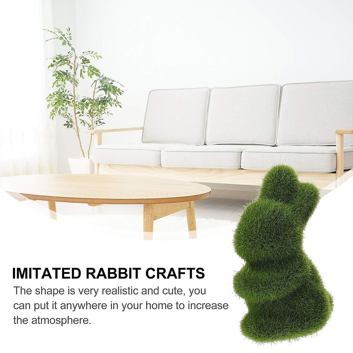 NUOBESTY Easter Moss Bunny Figurine, Green Miniatures Rabbit Garden Decorations Easter Furry Flocked Standing Rabbit Statue Easter Party Favor for Home Office Table Ornament