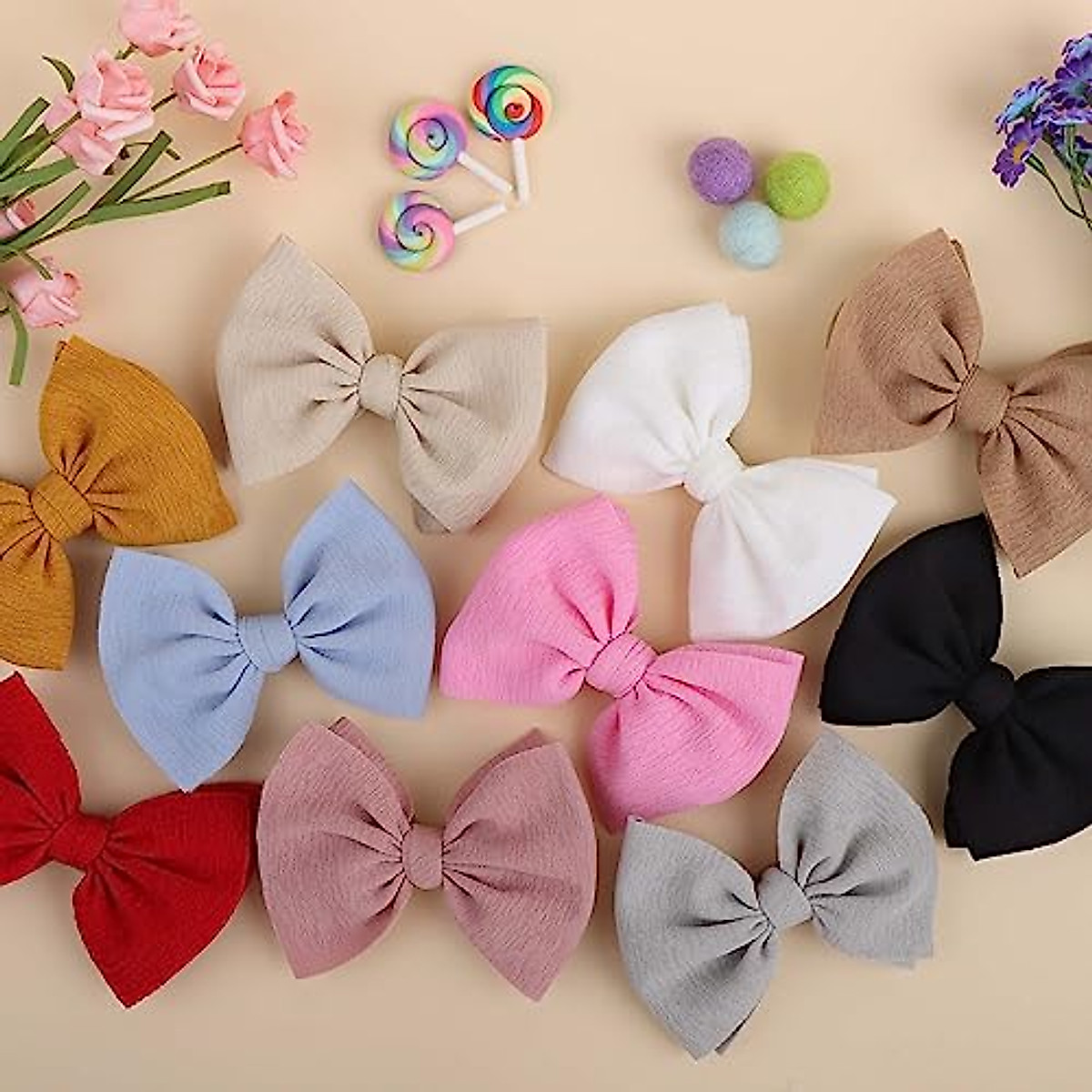 YanJie 4.5'' Bow Baby Girls Nylon Headbands Newborn Tied Bows Handmade Hair Bows Hairbands Hair Accessories for Newborn Infant Toddlers Kids 10 Pcs