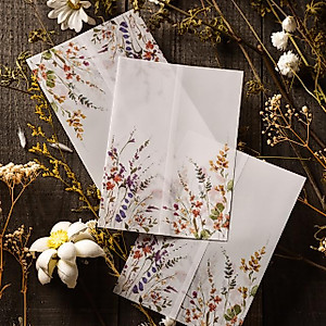 Puremigo 50 Pack Wildflower Printed Pre-Folded Vellum Jackets for 5x7 Invitations - 115GSM Vellum Paper 5x7 Jackets - Vellum Wedding Invitations Wraps - Transparent Wedding Invitations Jacket