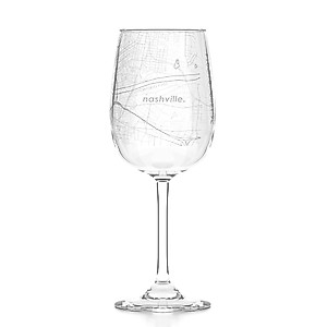 Well Told Engraved Nashville TN Map Stemmed Wine Glass - Etched City Map Wine Glass Gift for Wine Lovers (16 oz, Clear)