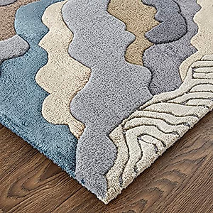 Feizy Serrano Modern Viscose Rug, Beige/Blue, 8' x 10' Area Rug