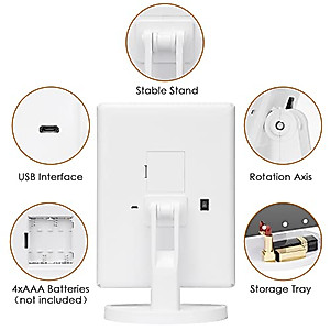 LeeWent Makeup Mirror Vanity Mirror with Lights, Bathroom Adjustable Brightness Mirrors 1X/2X/3X/10X Magnification and Touch Screen Trifold Makeup Mirror Two Power Supply Modes Women Gift White