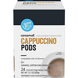 Amazon Brand - Happy Belly Cappuccino Coffee Pods Compatible with 2.0 K-Cup Brewers, Caramel Flavored, 24 Count