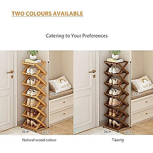 Comeon Shoes Rack for Front Door,Space Saving Wooden Shoes Organizer Entryway Corner Folding Shoe Shelf ([tawny] 4 layers)