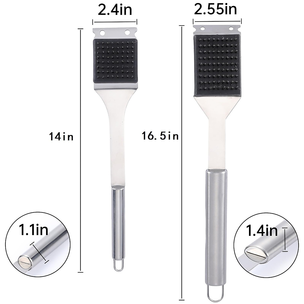 2 Pack Grill Brush and Scraper, 16.5” & 14” Wire BBQ Grill Brush for Outdoor Grill, 304 Stainless Steel Cleaning Brush BBQ Grill Accessories, Safe Grill Cleaner Brush-Ideal Gift for Men/Dad BBQ Brush