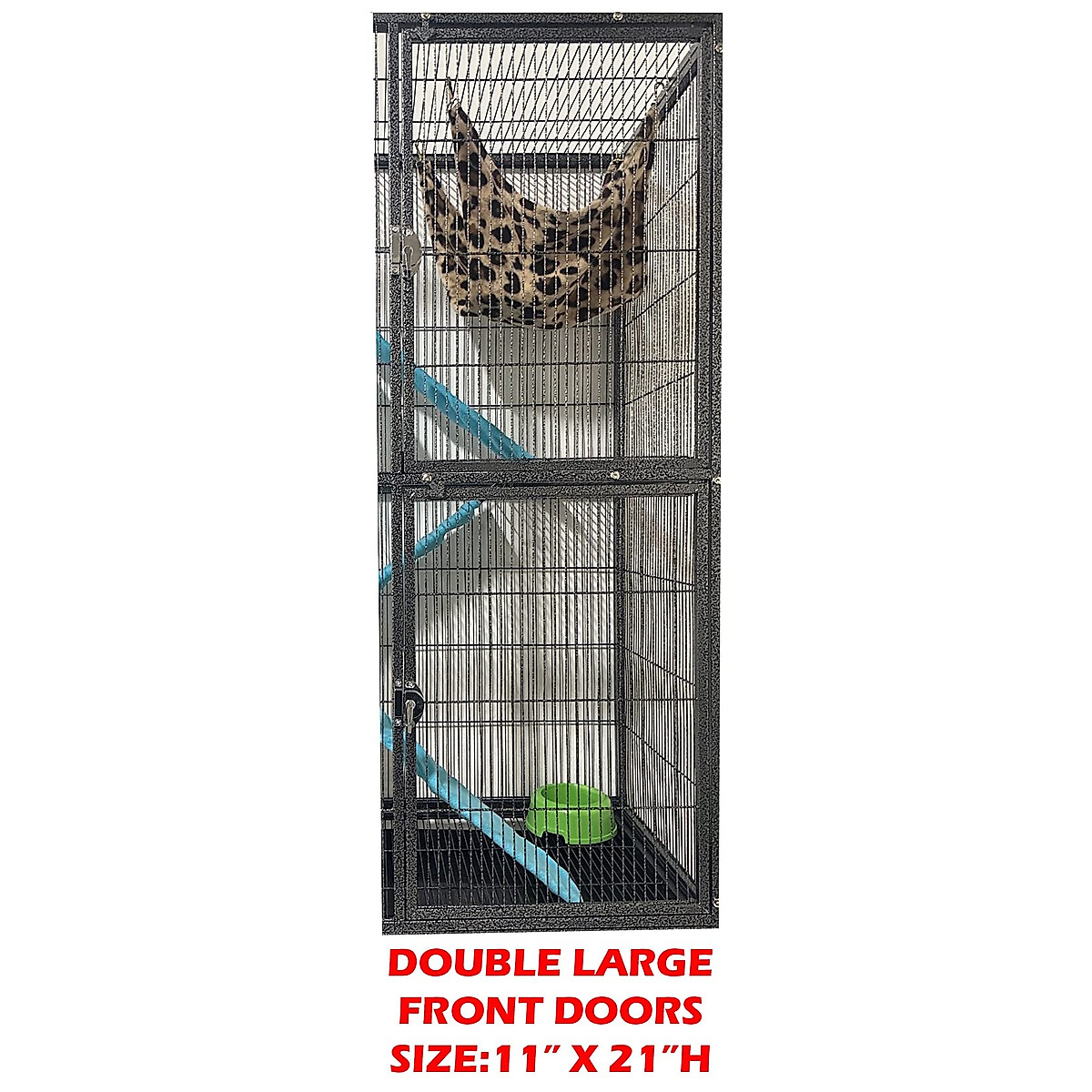 Two Story Extra Large 30.5"x19"x55"H 4-Level Double Front Doors Chew Free Feisty Ferret Chinchilla Small Animal Home Wrought Iron Cage Tight 1/2-inch Bar Spacing Rolling Stand Hammock