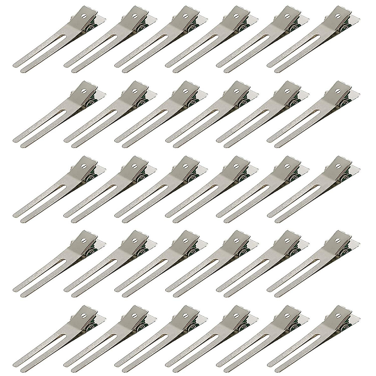 100 Pcs Double Prong Curl Setting Clips 1.8" for Hair Styling, Barber Salon Use - Silver