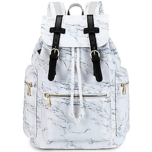 Travel Laptop Backpack for Women and Mens School College Bookbag for Notebook with Trolley Sleeve on Suitcase (Marble white)