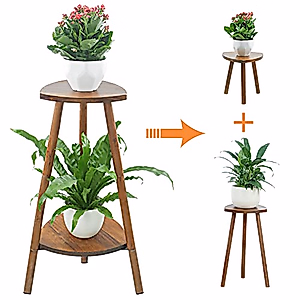 Tall Indoor Plant Stand - Adjustable Plant Holder, Mid Century Wooden Plant Shelf for Multiple Plants, 2 Tier Plant Rack Flower Pot Stand for Living Room Outdoor Garden Patio