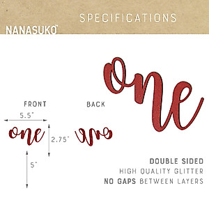 NANASUKO 1st Birthday Cake Topper - one - Double Sided Red Glitter - Premium Quality Made in USA