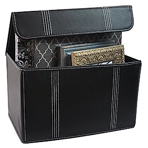 The Lucky Clover Trading Collapsible Faux Leather Lid Basket, Black