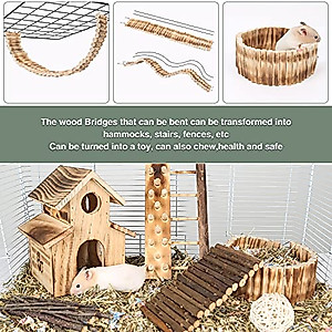 Elipark 3 Pack Wooden Hamster House Toys Set,Guinea Pig Ladder Hideout Natural Wooden Bridge Toys Set for Rabbit Rat Bunny Chinchillas,Hamsters Cage Accessories Habitat Decor for Small Animal