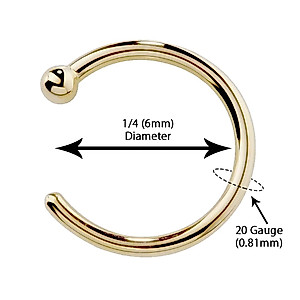 FreshTrends Solid 14k Yellow Gold Nose Ring - 20 Gauge Hoop Nose Ring - Tiny Yellow Gold Nose Hoop - Handcrafted Women Hoop Nose Rings (1/4) 6mm Diameter - Nose Piercing Hoop Jewelry