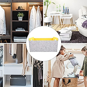 Magazine Basket Felt Storage Basket Box Foldable Organizer Basket Open Storage Bins Boxes with Handle for Magazine Books Newspaper Sundries Yellow Clothes Storage Organizer