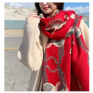 Women's Blanket Chunky,Pashmina Shawls Wraps Oversized Winter & Fall Warm Scarfs Soft Cashmere Feel for Girls and Women (Red-Carriage)