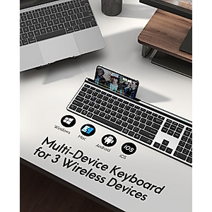 Wireless Keyboard and Mouse Combo, CHESONA Bluetooth Rechargeable Full Size Mulit-Device (Bluetooth 5.0+3.0+2.4G) Wireless Keyboard Mouse Combo for Mac OS/iOS/Windows/Android (Silver Black)