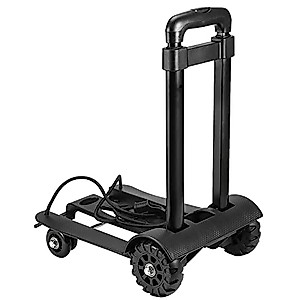 Folding Hand Truck, JEUIHAU 88 Lbs Capacity 4 Wheels Heavy Duty Roll Luggage Cart with Bungee Cord and Bag, Portable Luggage Cart for Travel, Shopping Moving, Luggage, Office