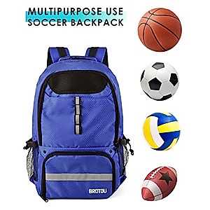 BROTOU Premium Soccer Bag, Basketball Backpack with Separate Cleat and Ball Compartment, Backpack for Rugby & Football & Volleyball & Handball (Blue)