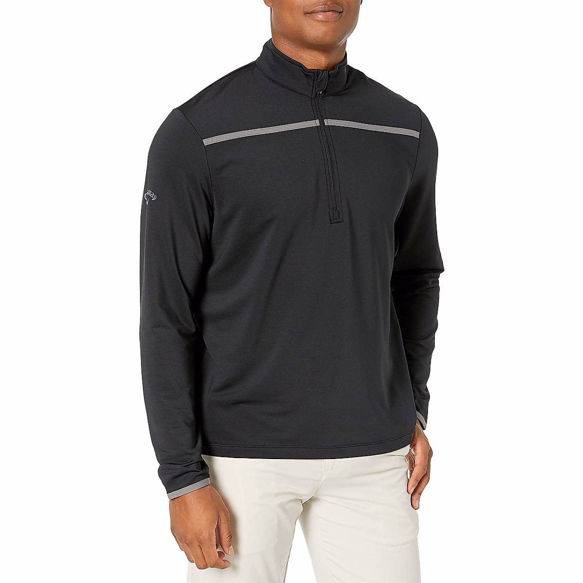Callaway Mens Chest Stripe Long Sleeve 1/4 Zip Mock Pullover Golf-shirts, Black, 4X-Large US