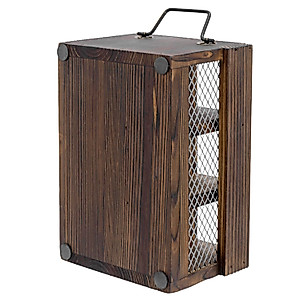 MyGift Rustic Brown Wood Utensil Holder and Napkin Rack with Black Metal Carry Handles and Chicken Wire Front Panel, Dining Flatware Cutlery Storage Caddy