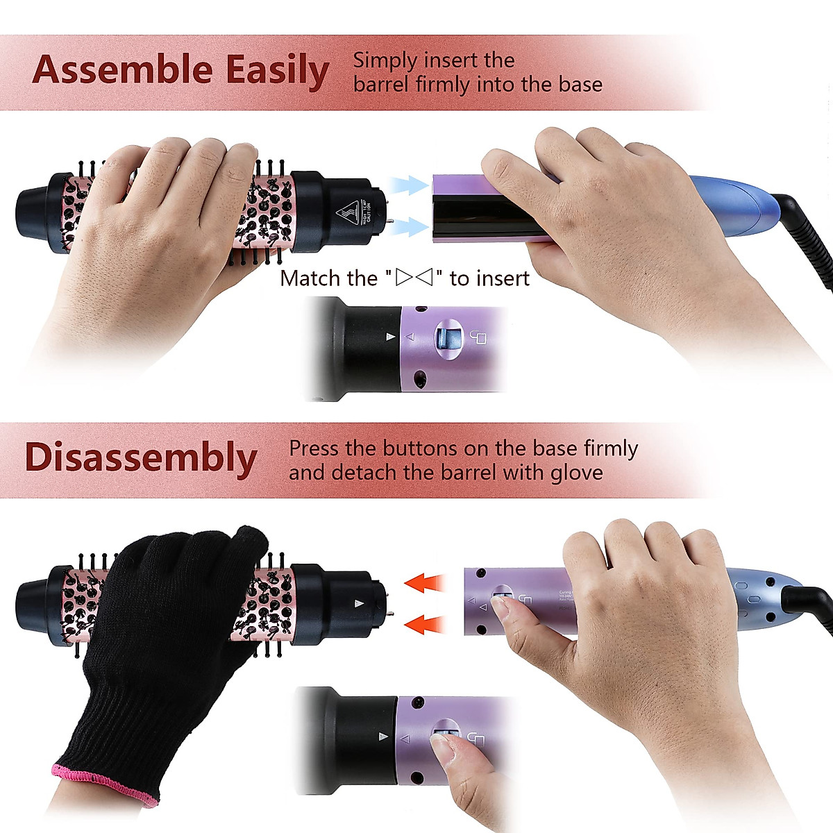 Homfu Curling Iron Set, 6 in 1 Hair Curling Wand with Curling Brush and 5 Interchangeable Ceramic Curling Wand(0.35'-1.25') Tourmaline Hair Curler, Instant Heat Up Curling Iron for Long Hair Women