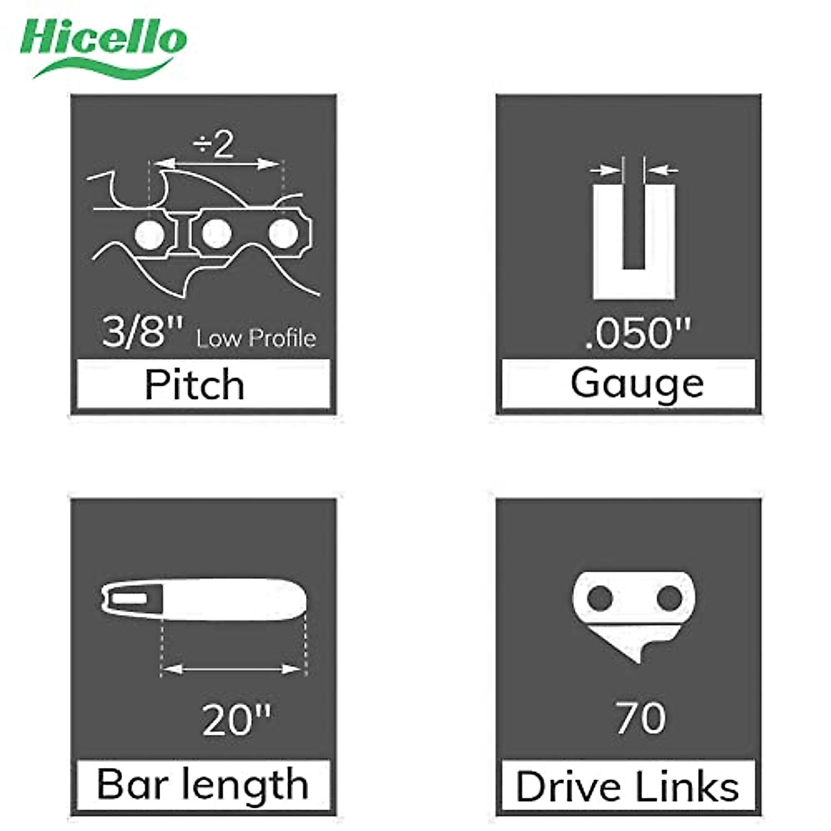 Hicello 20" Chainsaw Chain 3/8" LP .050 Gauge 70DL Saw Chain Blade for Wood Cutting Chiansaw Parts Garden Tools