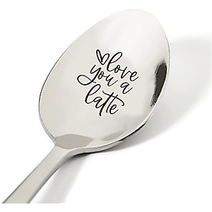 TyM Love you a latte Engraved Stainless Steel spoon for coffee tea cereal ice cream - Engraved gift for him/her - 7 inch Sturdy handle and food safe engraving