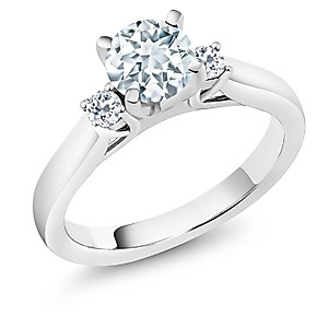 Gem Stone King 925 Sterling Silver Sky Blue Aquamarine and White Topaz 3-Stone Engagement Ring For Women (0.92 Cttw, Round 6MM, Gemstone March Birthstone, Size 7)
