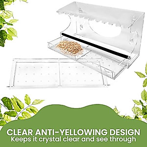 Large Clear Window Bird Feeder - Extended House with Strong Suction Cups - Steel Perch Sliding Feed Seed Tray - See Through Transparent Big Birdhouse - Wild Finch, Cardinal, Blue Jay - Cool Cat Gift