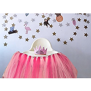 1st Birthday Girl Baby Tutu for High Chair Decoration and "ONE" Pennant Happy Birthday for Highchair