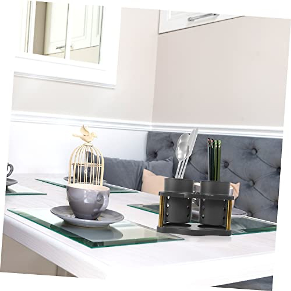 HEMOTON 6 pcs Silverware Kitchen Multi-function Steel Draining Flatware Chopstick Metal Double-grid Spoons Holder Fork Drain Chopsticks Tableware Utensil Stainless Crock Containers for