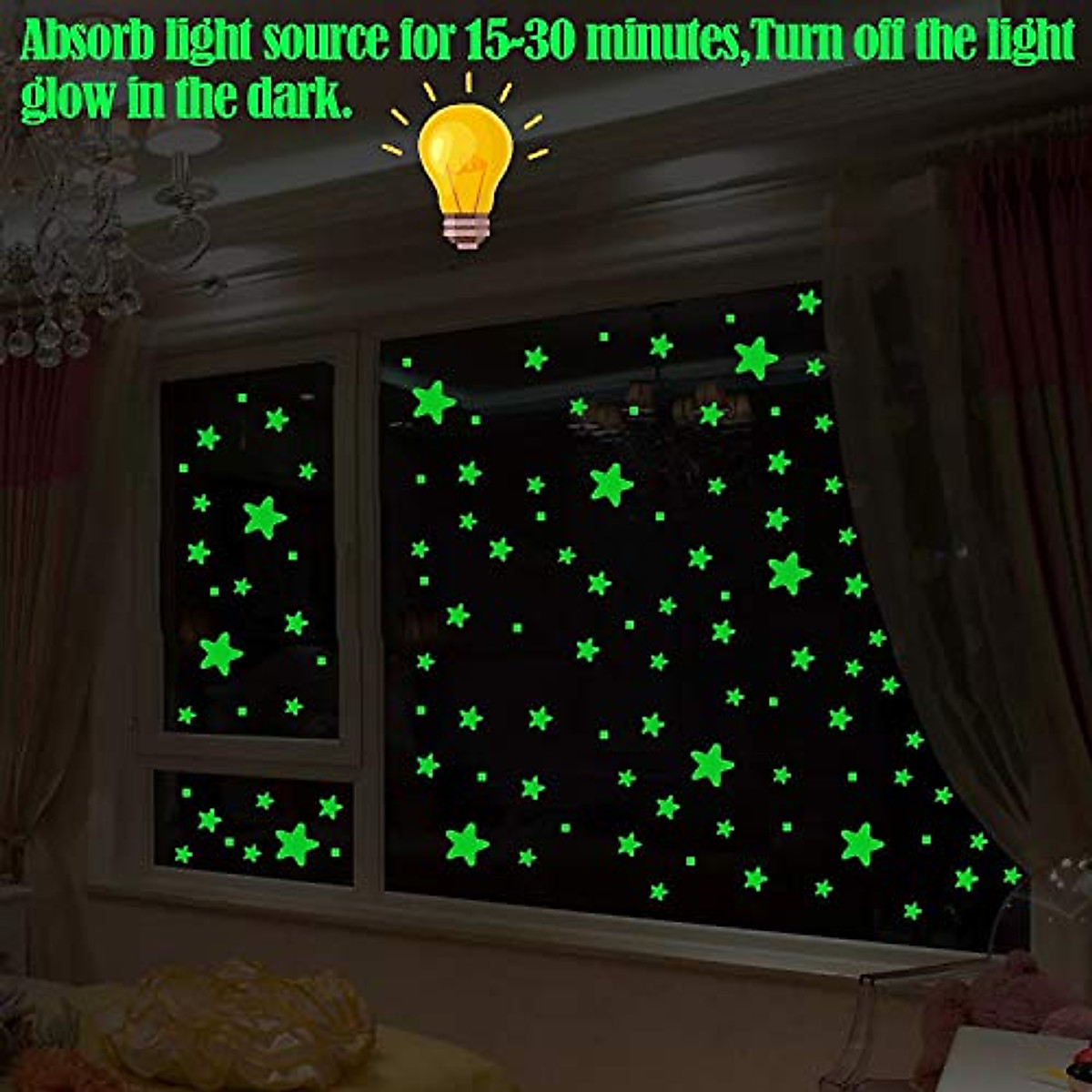 Glow in The Dark Stars and Moon Wall Stickers for Baby Room, Luminous Wall Decal Realistic Star and 3D Full Moon Starry Sky Decoration for Kid Toddler Bedroom, Ceiling Halloween decor (333Stars,1Moon)