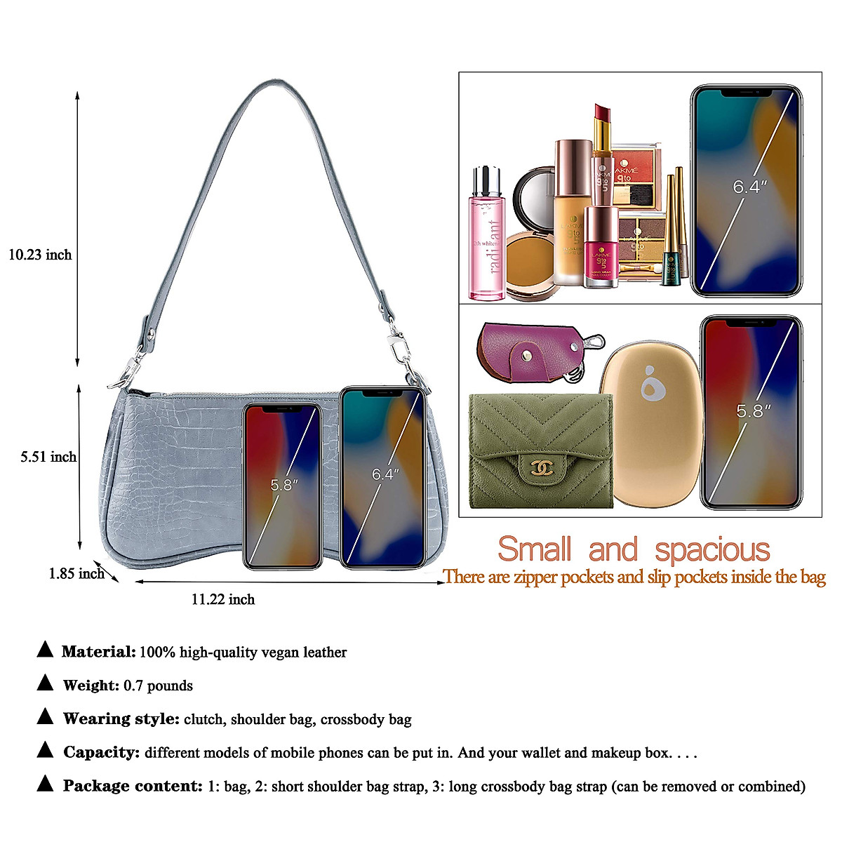 Scioltoo Clutch Purses Classic Evening Bag with Zipper Closure for Women CasualFashion Purses Handbags Evening Bag Mini Crossbody Handbags Blue
