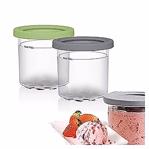EVANEM 2/4/6PCS Creami Pints, for Creami Ninja Ice Cream,16 OZ Ice Cream Storage Containers Bpa-Free,Dishwasher Safe for NC301 NC300 NC299AM Series Ice Cream Maker,Gray+Green-2PCS