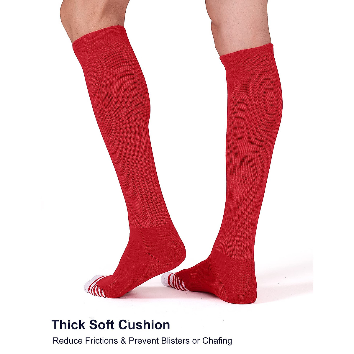 FITRELL 2 Pack Baseball Soccer Softball Socks for Kids Youth Men & Women Over-the-Calf Knee High Football Socks, nfl, Red, X-Small